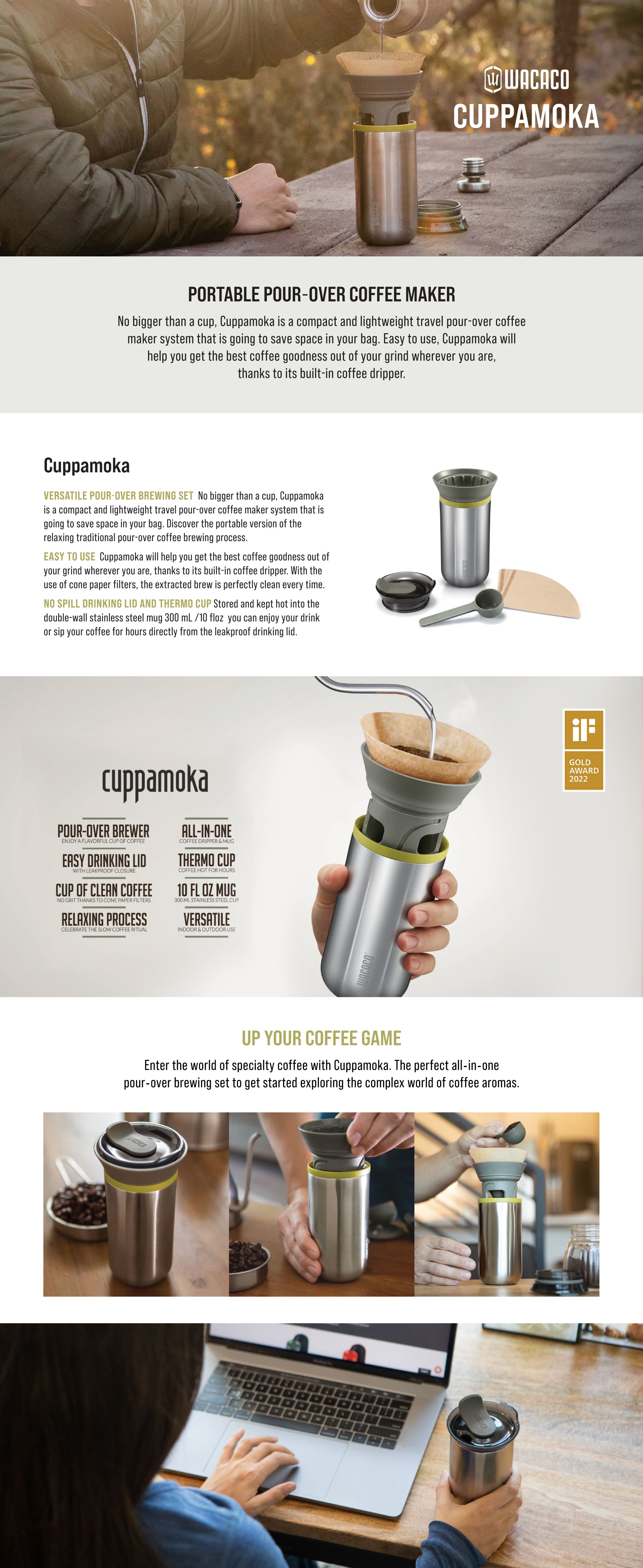 WACACO Cuppamoka Pour Over Coffee Maker - Stainless Steel – Wacaco Store